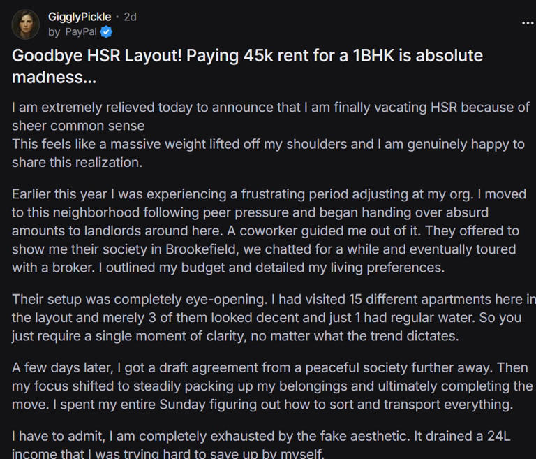 ‘Massive weight lifted’: Bengaluru man says Rs 45K rent for 1BHK ...
