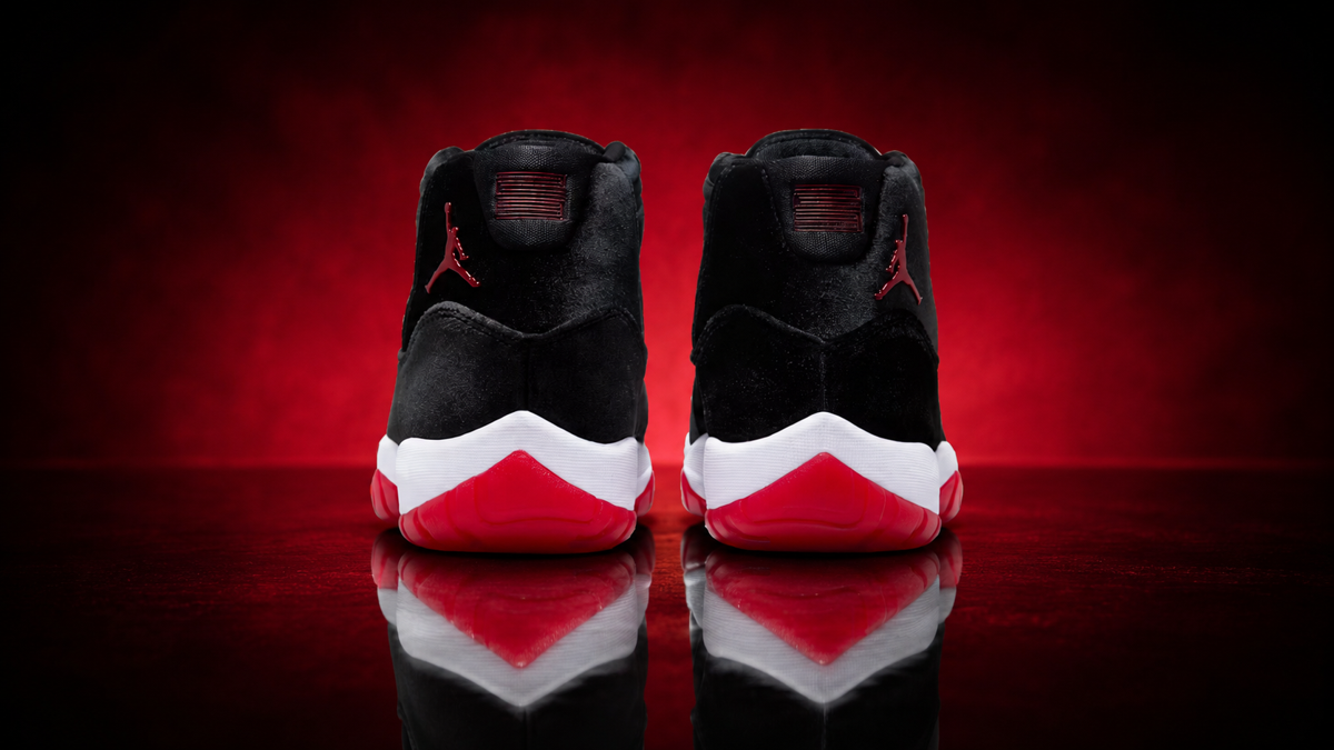 The women's-exclusive Bred 11 in velvet is sitting below retail