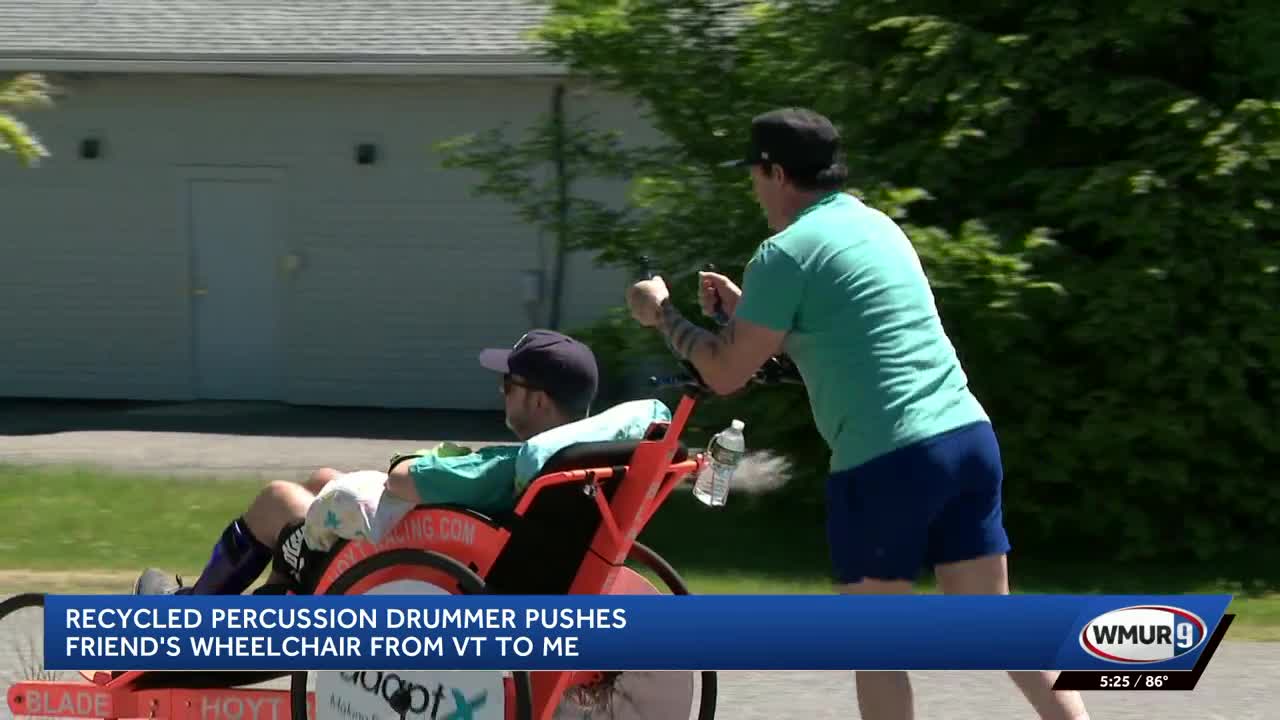 Recycled Percussion drummer pushing friend's wheelchair from Vermont to ...