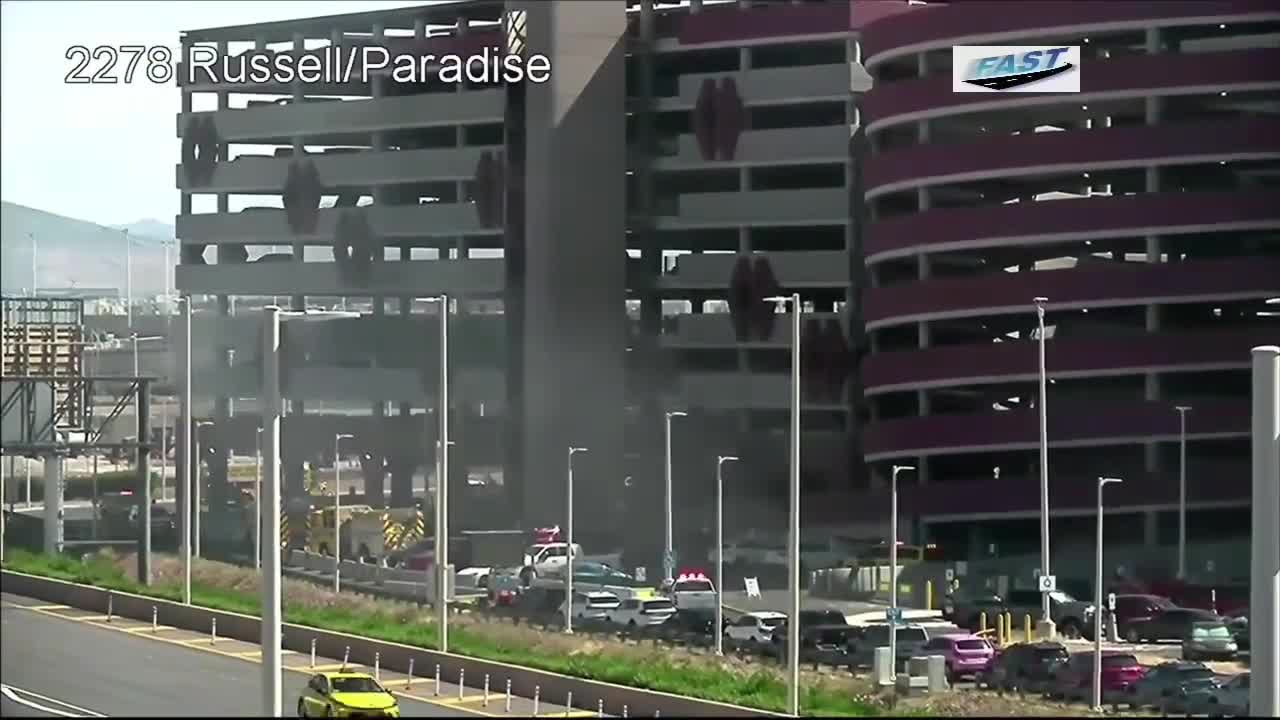 Timelapse: Vehicles on fire at Las Vegas airport (courtesy of RTC)