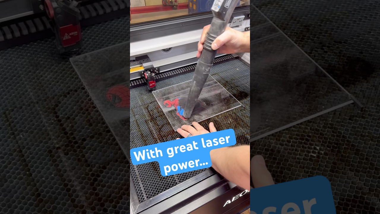 Using my Aeon laser to powder coat acrylic in the shape of Spider-Man # ...