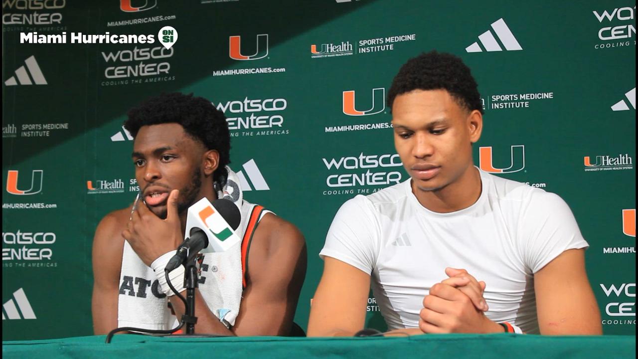 Miami's Ernest Udeh Jr. and Malik Reneau After Frist Win as Hurricanes