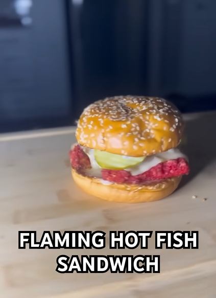 Flamin’ hot fish sandwich 🌶️🐟🔥 air fried to perfection... crispy, spicy ...