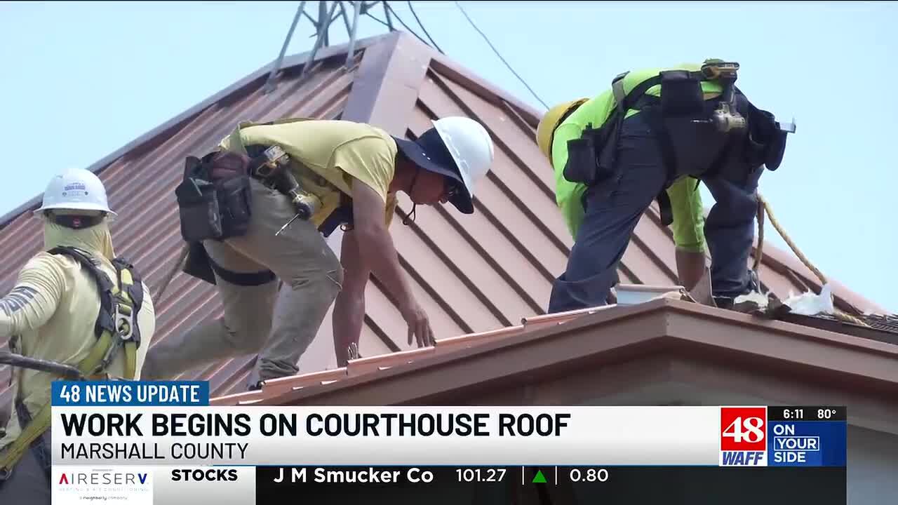 Marshall County Courthouse roof replacement underway after years of leaks