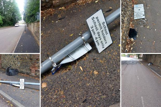Resident calls for action after speeding driver demolishes parking sign