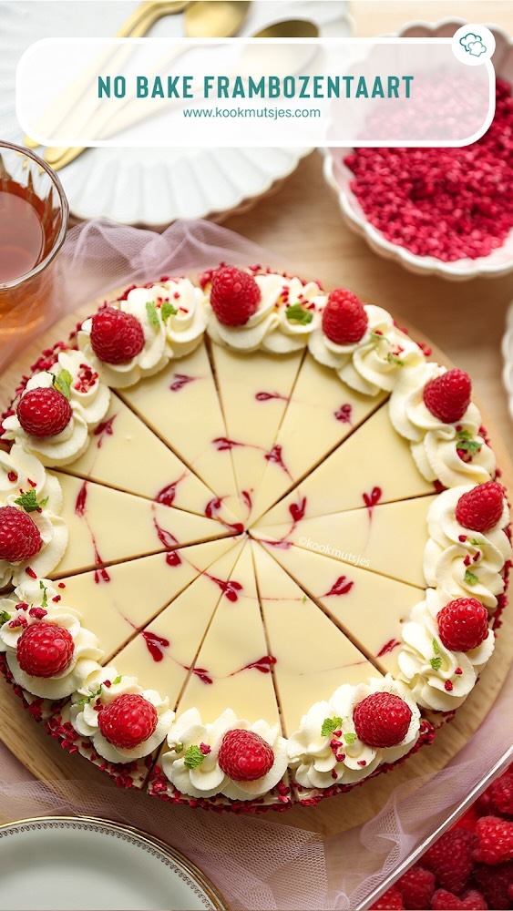 No bake frambozentaart makkelijk dessert recept