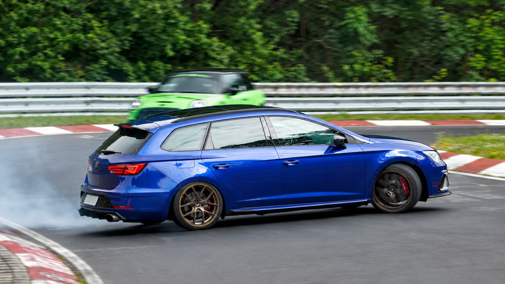 Cupra wagon pushes too hard and slides off track mid-corner