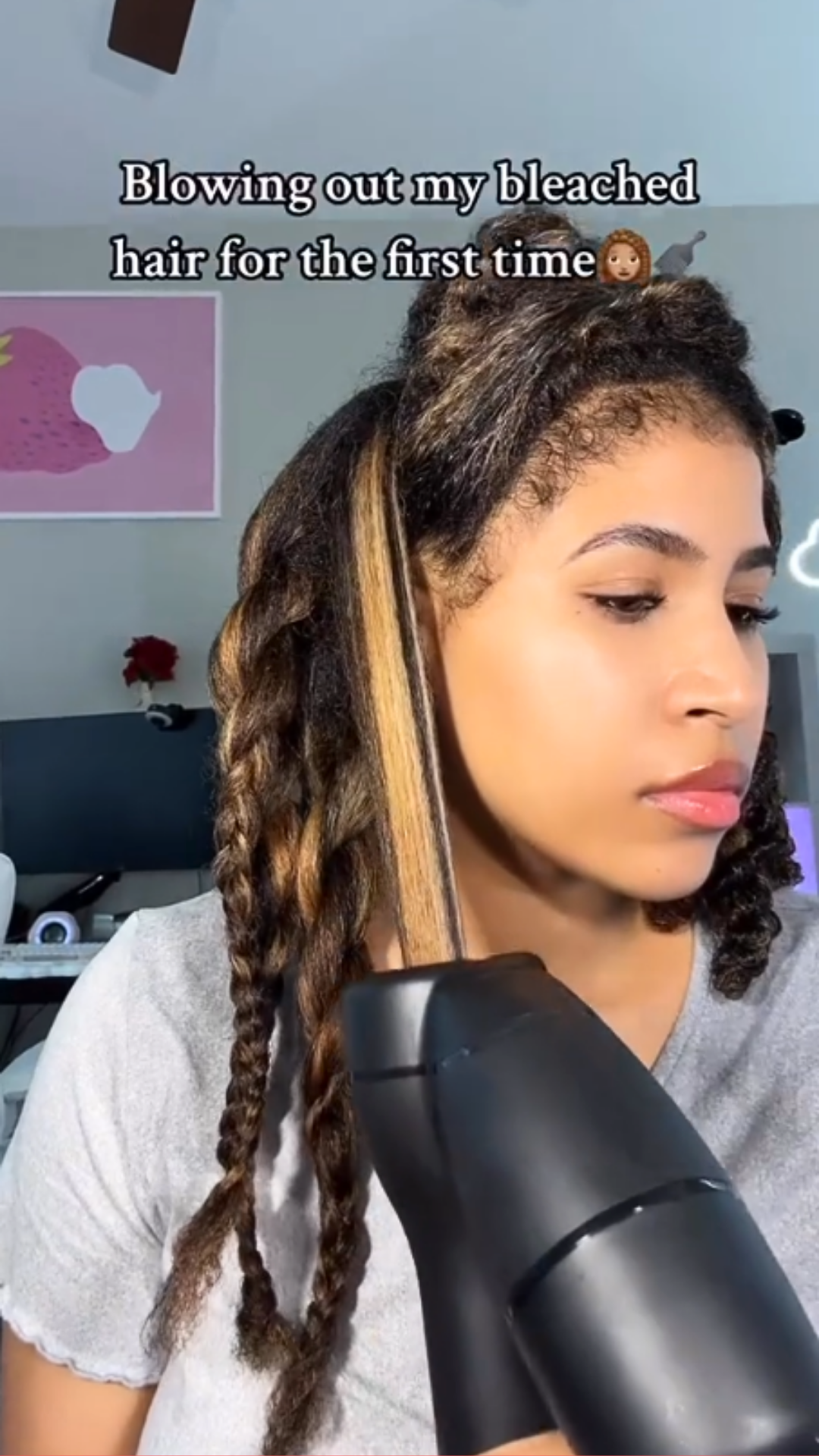 First blowout on bleached hair transformation prep