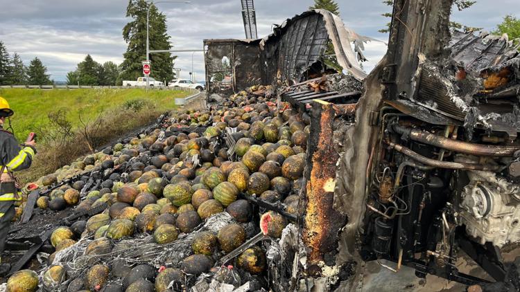 Truck carrying watermelons catches fire in Snohomish County
