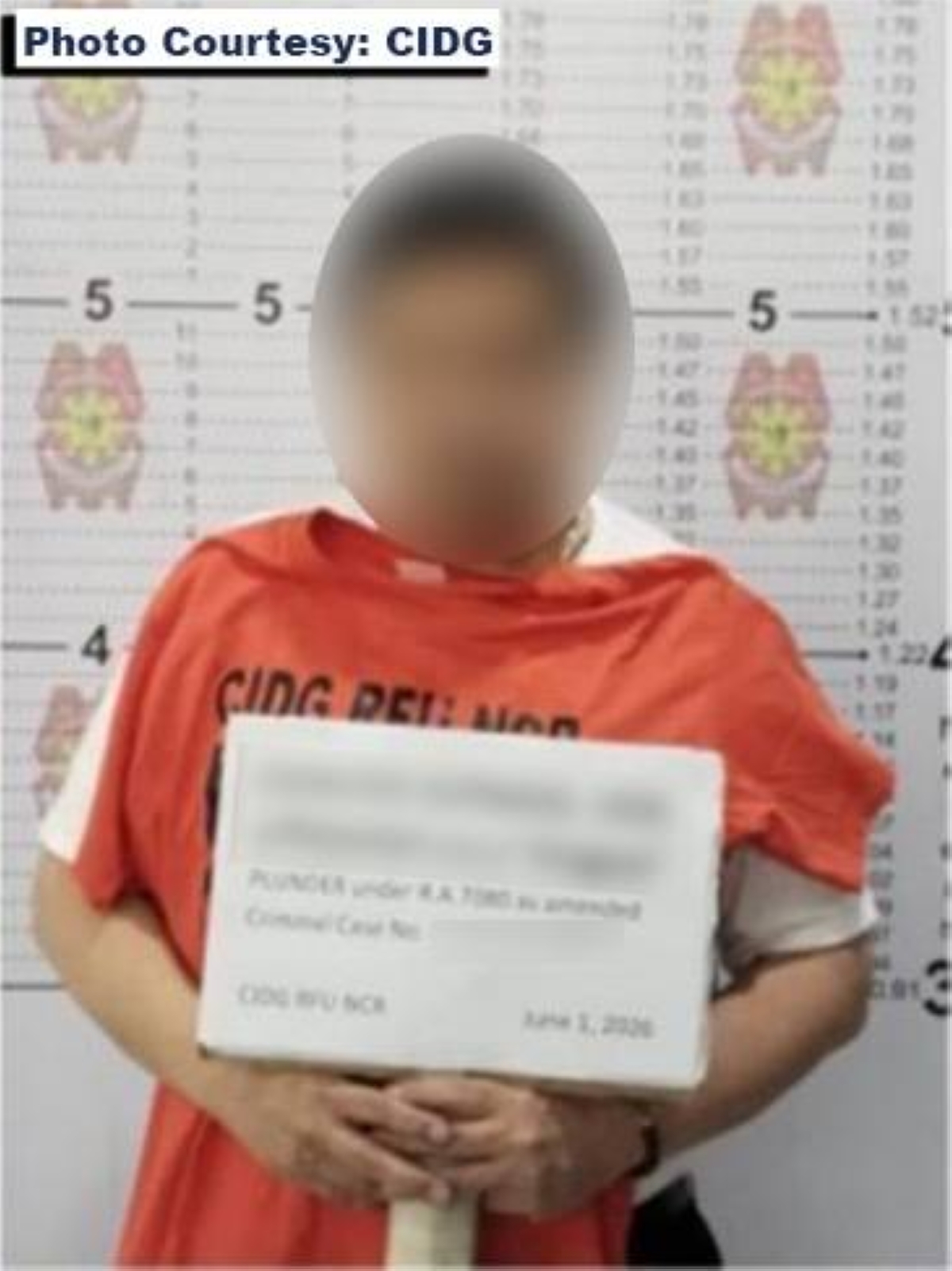 CIDG on Estrada shirt during mugshot: No triple XL inmate shirts available