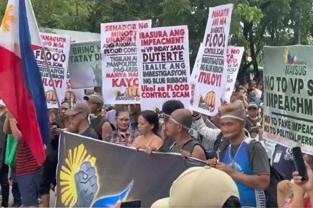 Groups rally outside Senate as Cayetano bloc holds flood-control hearing