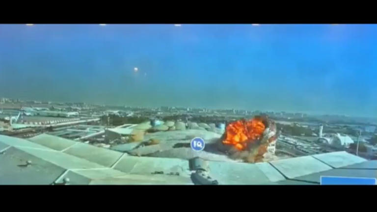 Video: Ball of fire and collapsed roof, moment Iranian drone hits ...