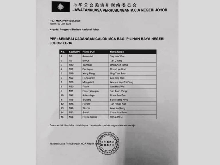 Johor MCA rejects viral state election lineup, says candidate selection ...
