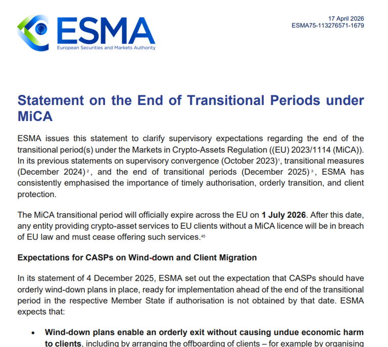 Crypto firms face July 1 EU cutoff as MiCA grace period ends