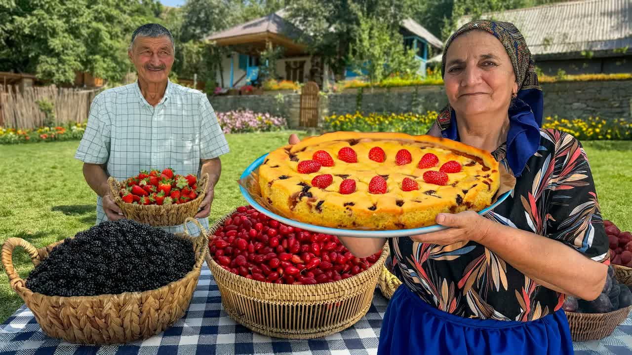 A hearty berry pie served with fresh fruit compote