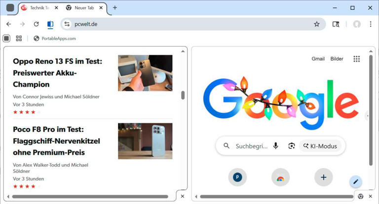 Nutzen Sie Split-View in Google Chrome, um zwei Webseiten nebeneinander ...