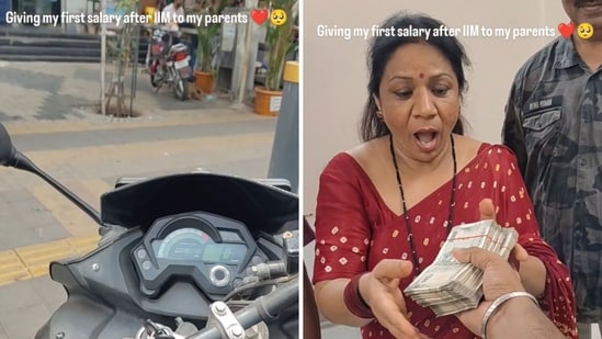 This is my first salary after IIM: Son gifts parents cash. Watch how ...