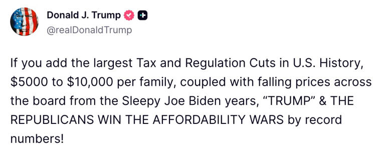 Trump defends economic record in overnight Truth Social post