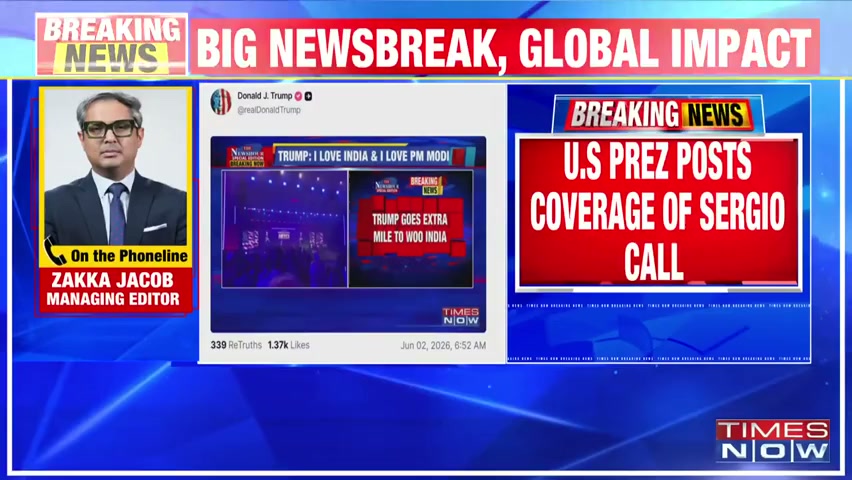 Trump reposts Times Now newsbreak, US President Donald Trump shares