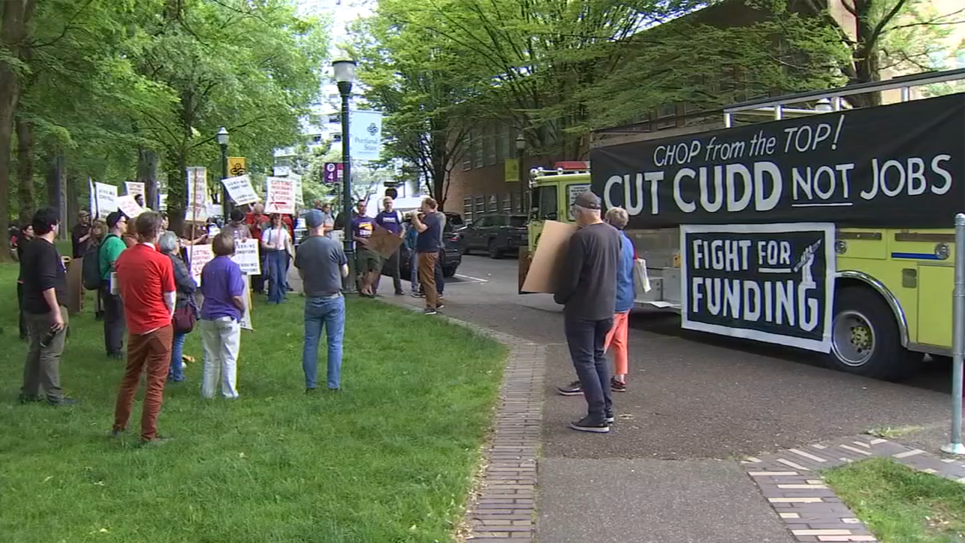 Portland State University faculty rally to stop dozens of potential layoffs
