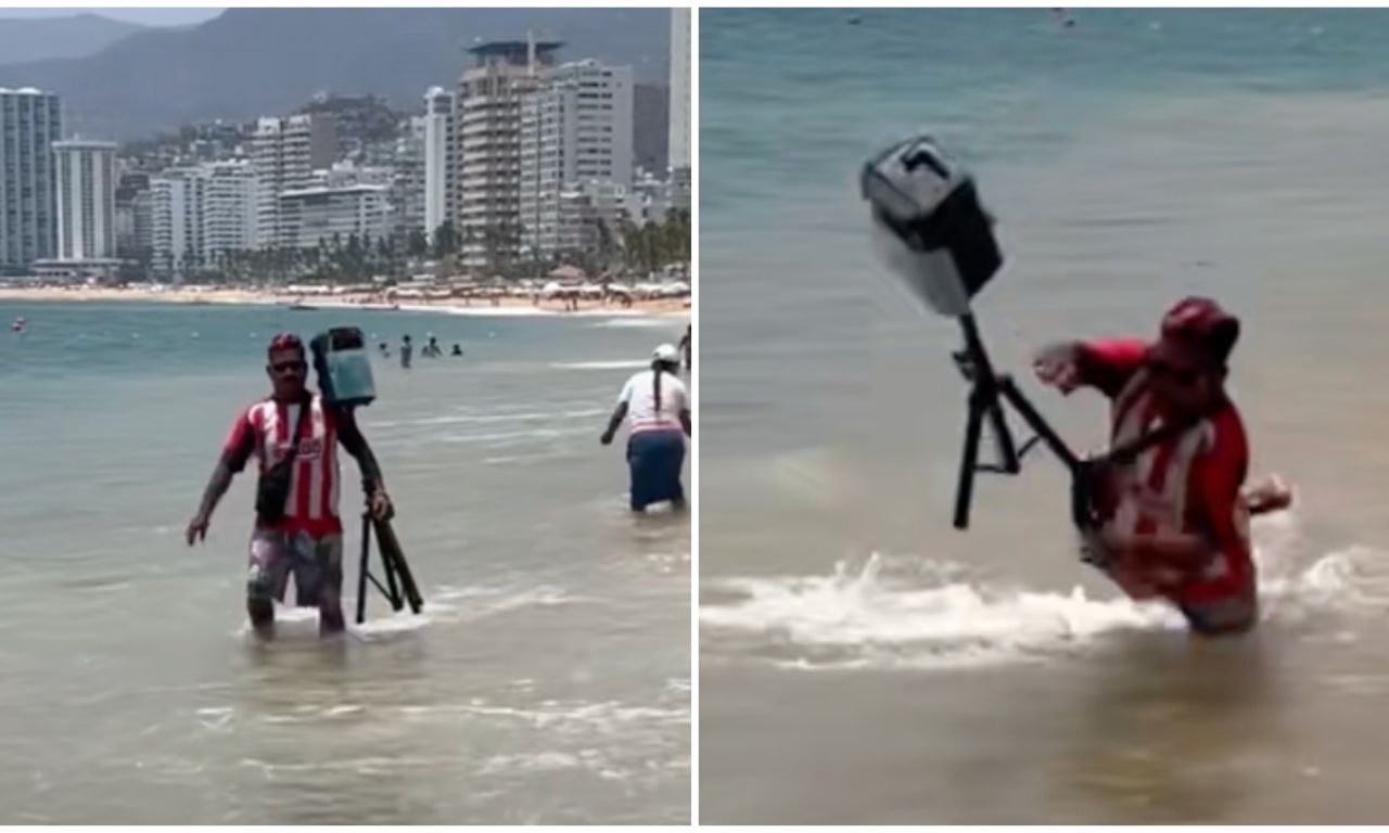 Viral: intenta proteger una bocina del mar de fondo en Acapulco y ...