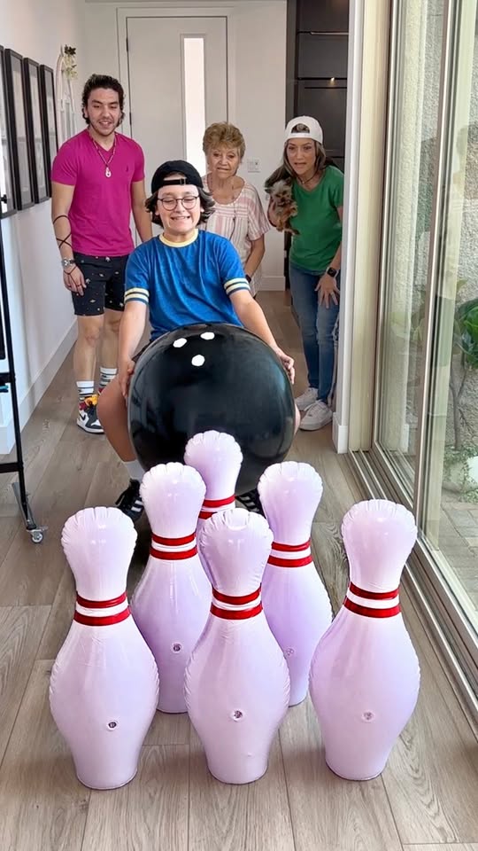 Skateboard bowling challenge for mystery rewards