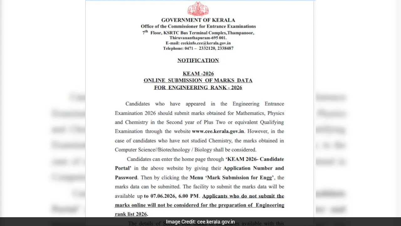 KEAM 2026 engineering rank list process begins; submit plus two marks ...