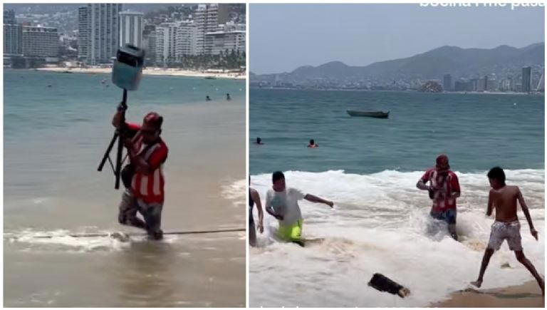 Viral: intenta proteger una bocina del mar de fondo en Acapulco y ...