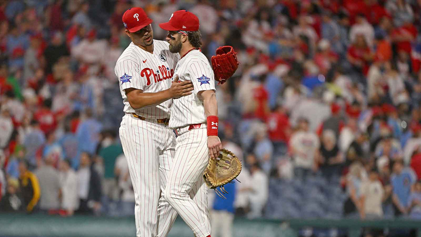 Phillies superstar Bryce Harper toasts Cristopher Sanchez for ...