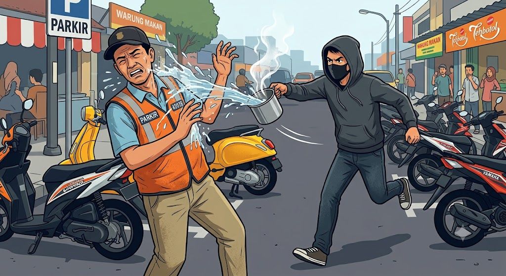 Tukang parkir di Medan kesakitan disiram air panas, pelaku terkapar ...