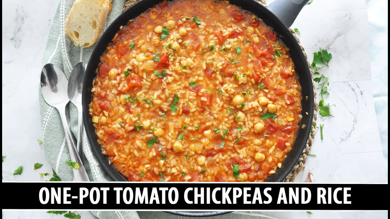 One-pot tomato chickpeas and rice with simple pantry ingredients
