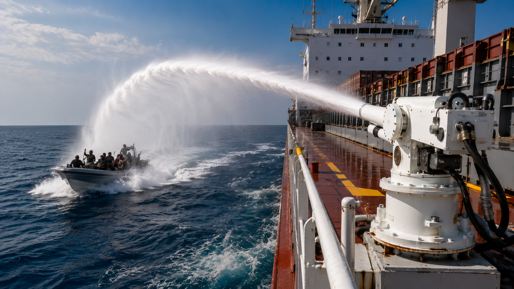Why cargo ships use water cannons instead of machine guns against pirates