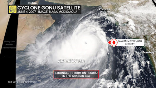 At 270 km/h, Cyclone Gonu was this region’s strongest-ever storm