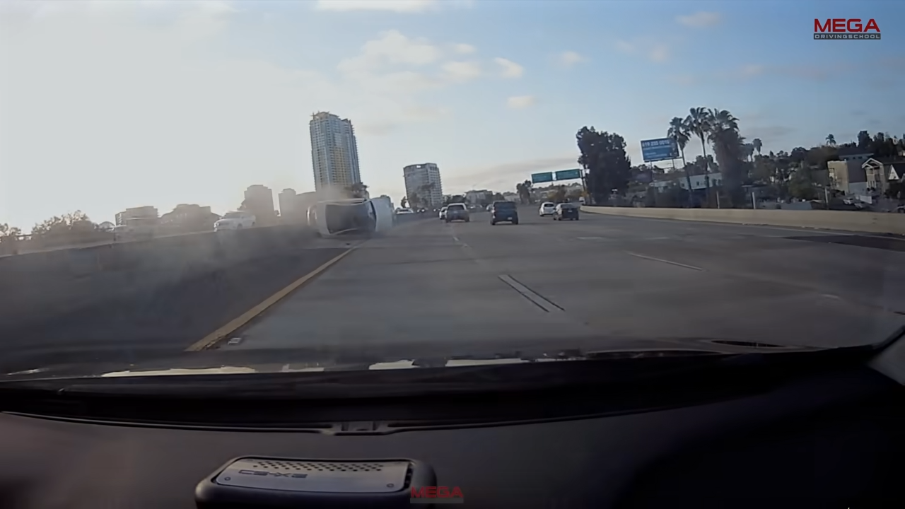 He cut them off - then the car rolled in seconds