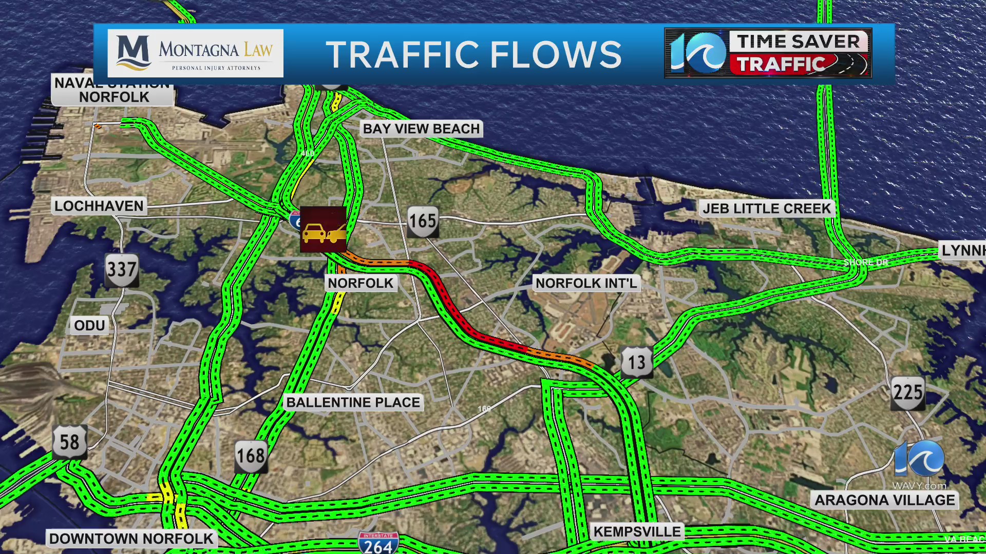 Delays on I-64 near Chesapeake Boulevard due to multi-vehicle crash