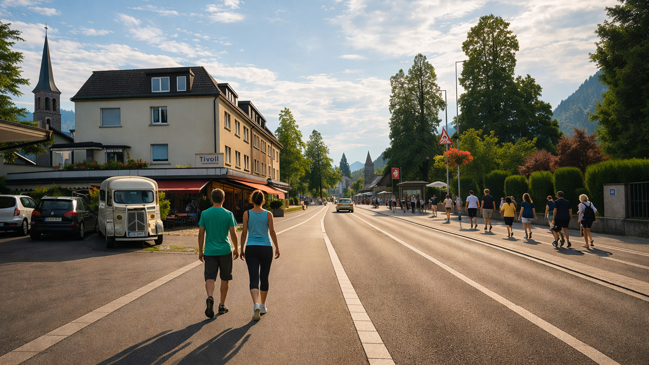 Interlaken alpine walk with mountain streets and village charm