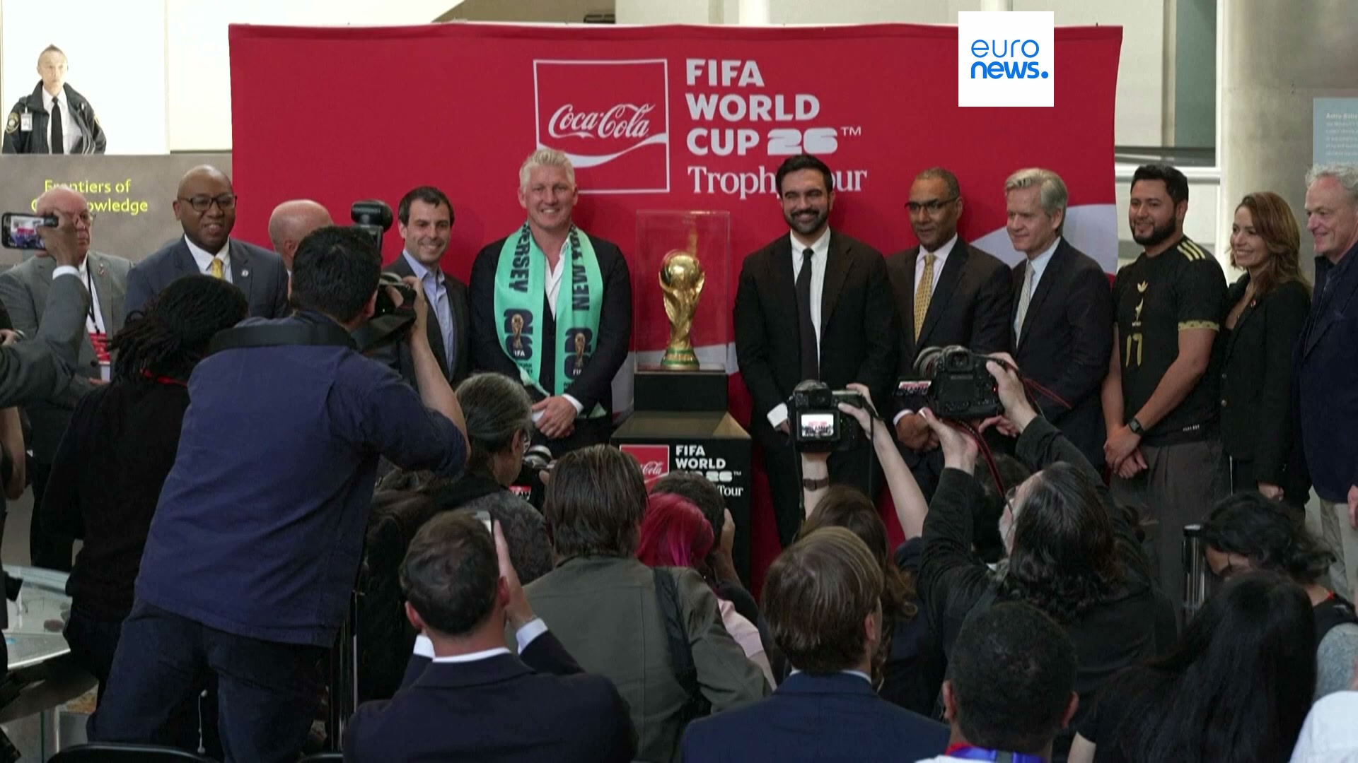 New York Mayor Mamdani and Bastian Schweinsteiger unveil World Cup trophy
