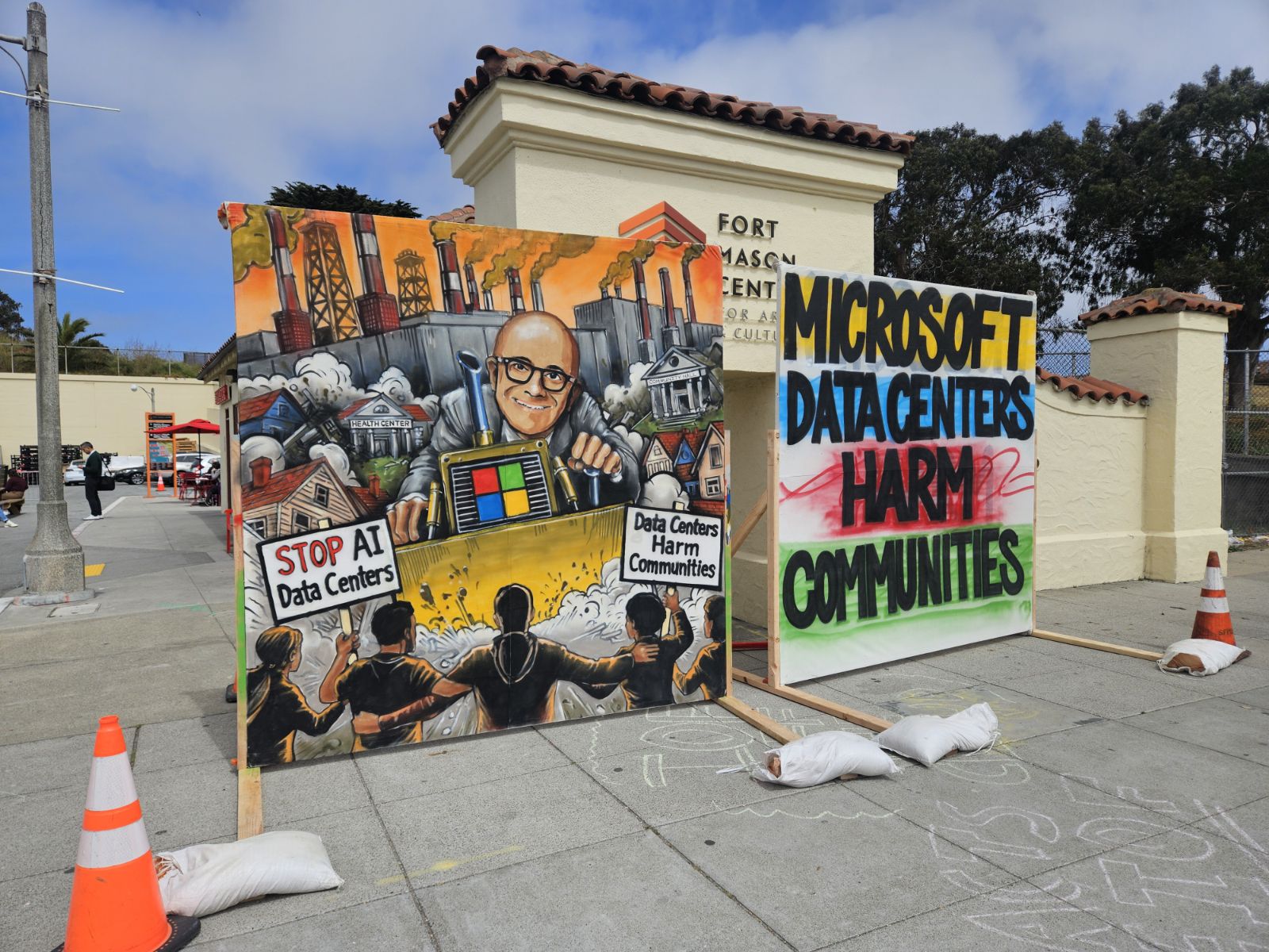 As Microsoft Takes the Stage, Protesters Take to the Street