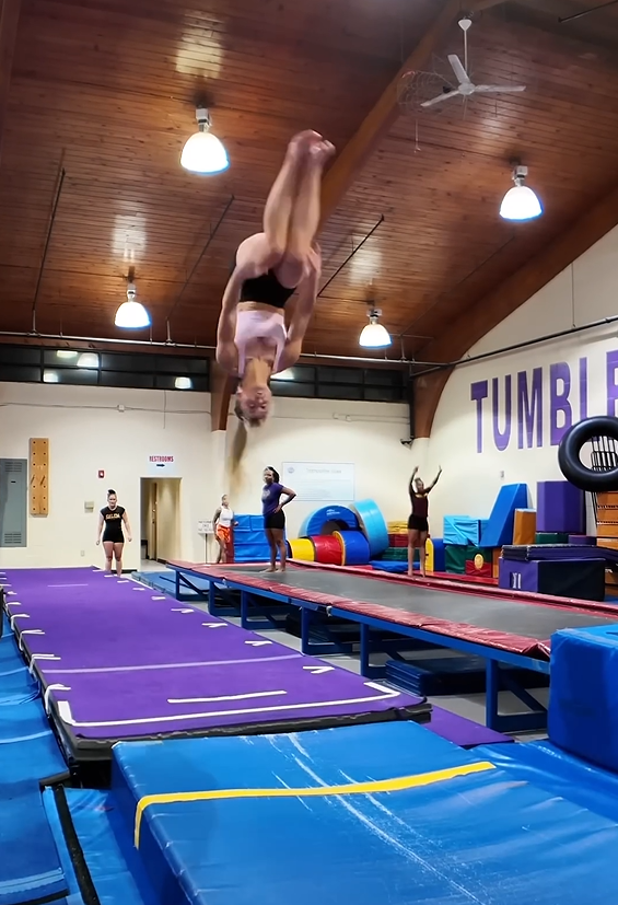 Trying a double backflip on floor: Gymnastics training progress