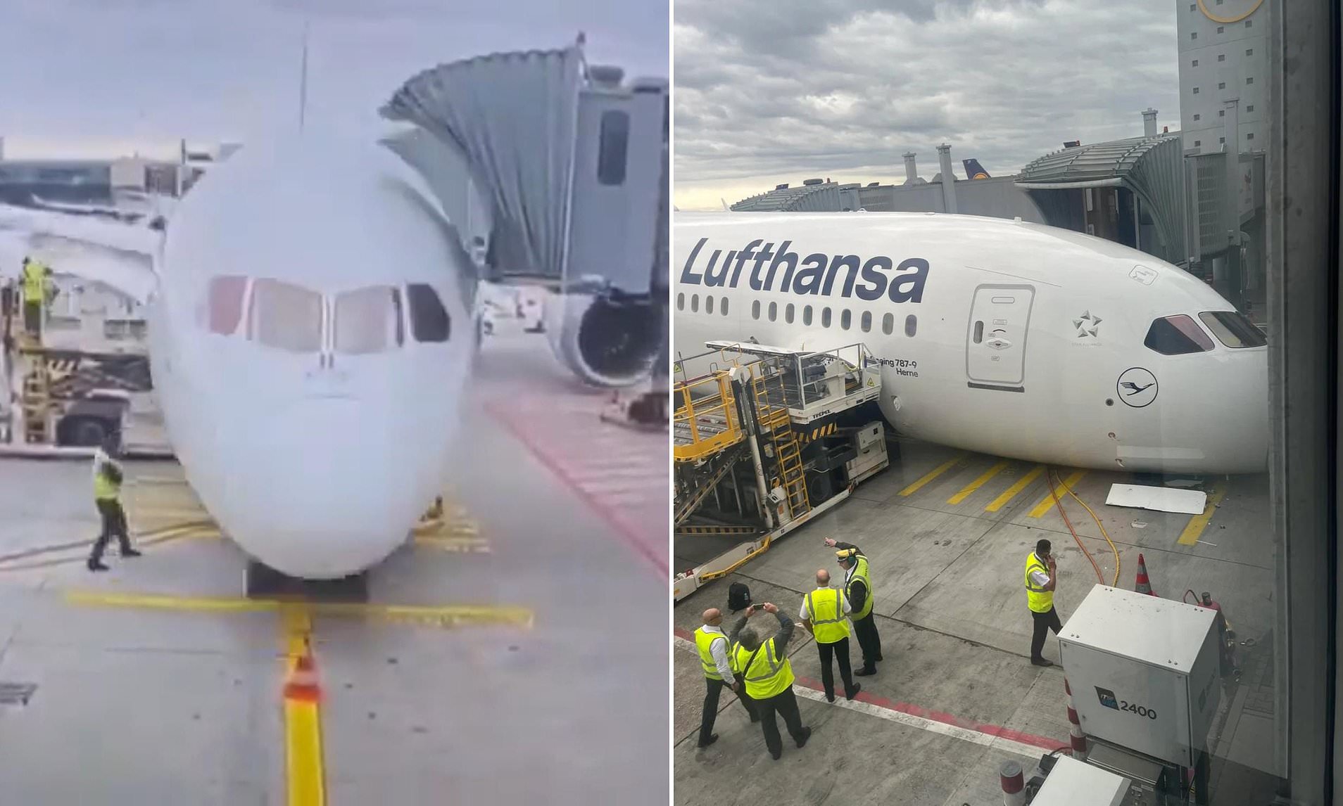 Boeing 787 collapses at German airport when landing gear accidentally ...