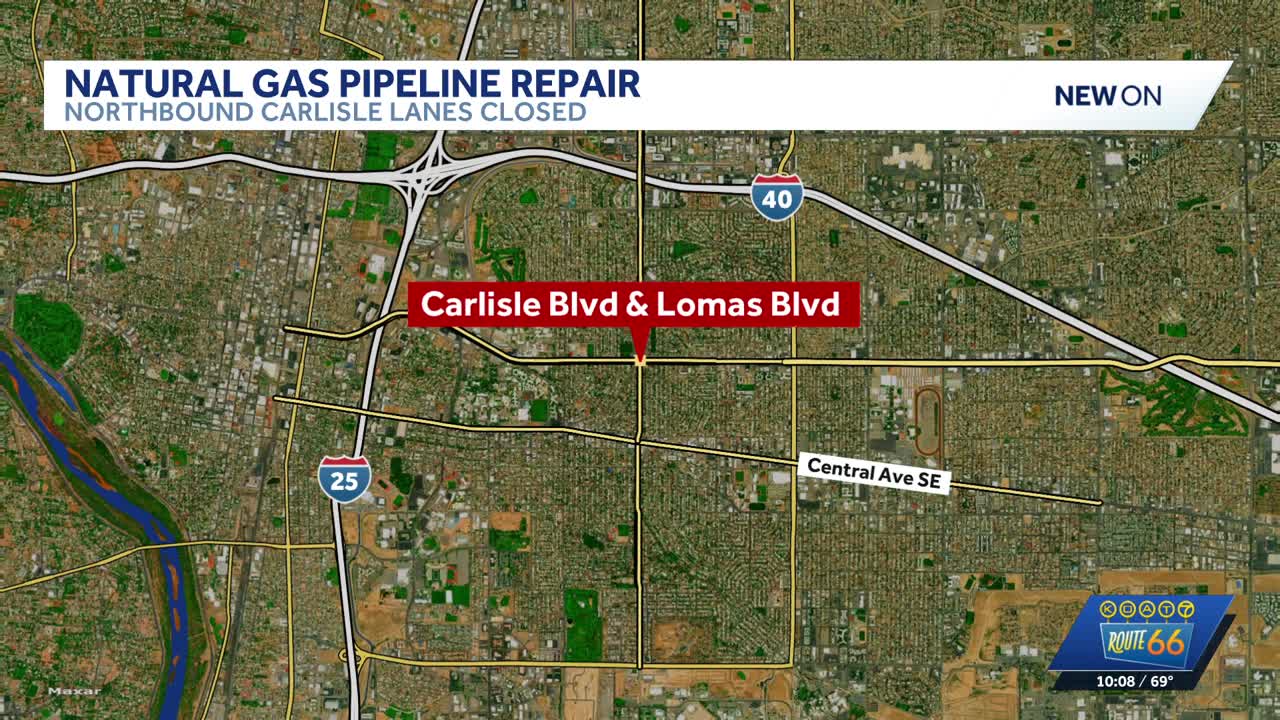 Northbound Carlisle Blvd closed at Lomas for natural gas pipeline repair