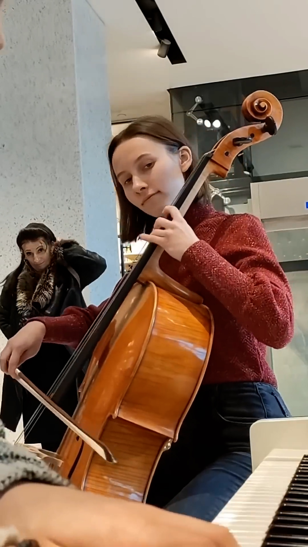 Piano and cello filled the supermarket with music