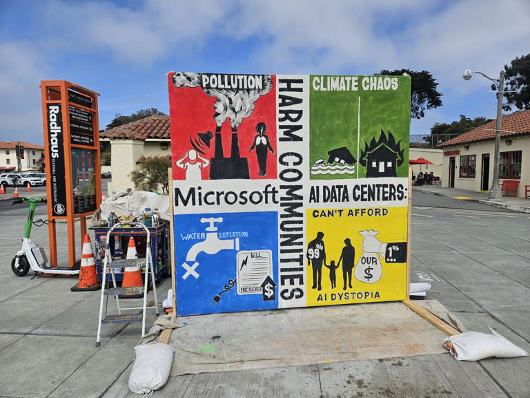 As Microsoft Takes the Stage, Protesters Take to the Street