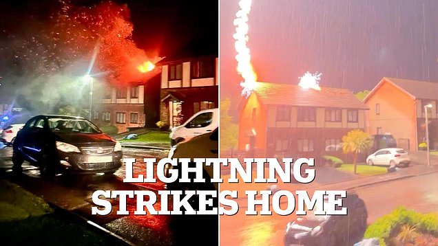 Moment lightning bolt strikes Wales home during thunderstorm