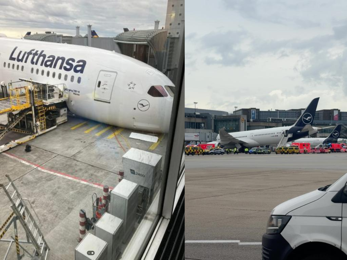 Lufthansa Boeing 787-9 Dreamliner sinks onto its belly at Frankfurt ...