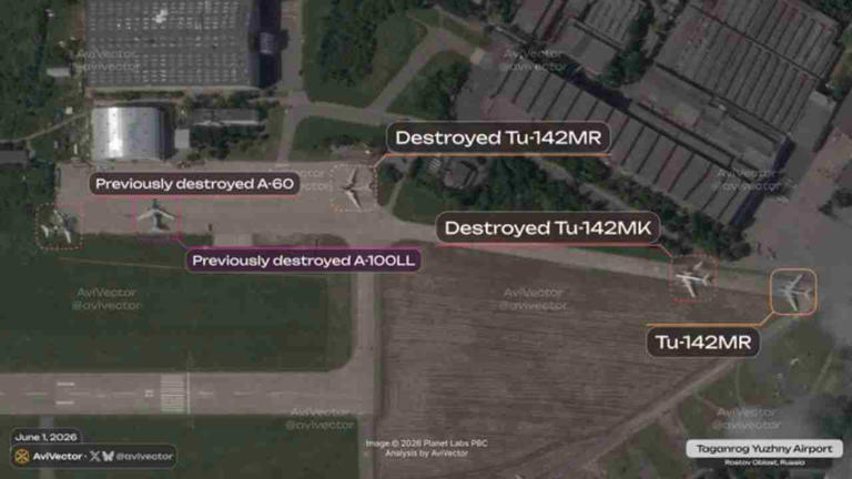 Ukrainian drones destroy 2 Tu-142 aircraft at Russian air base