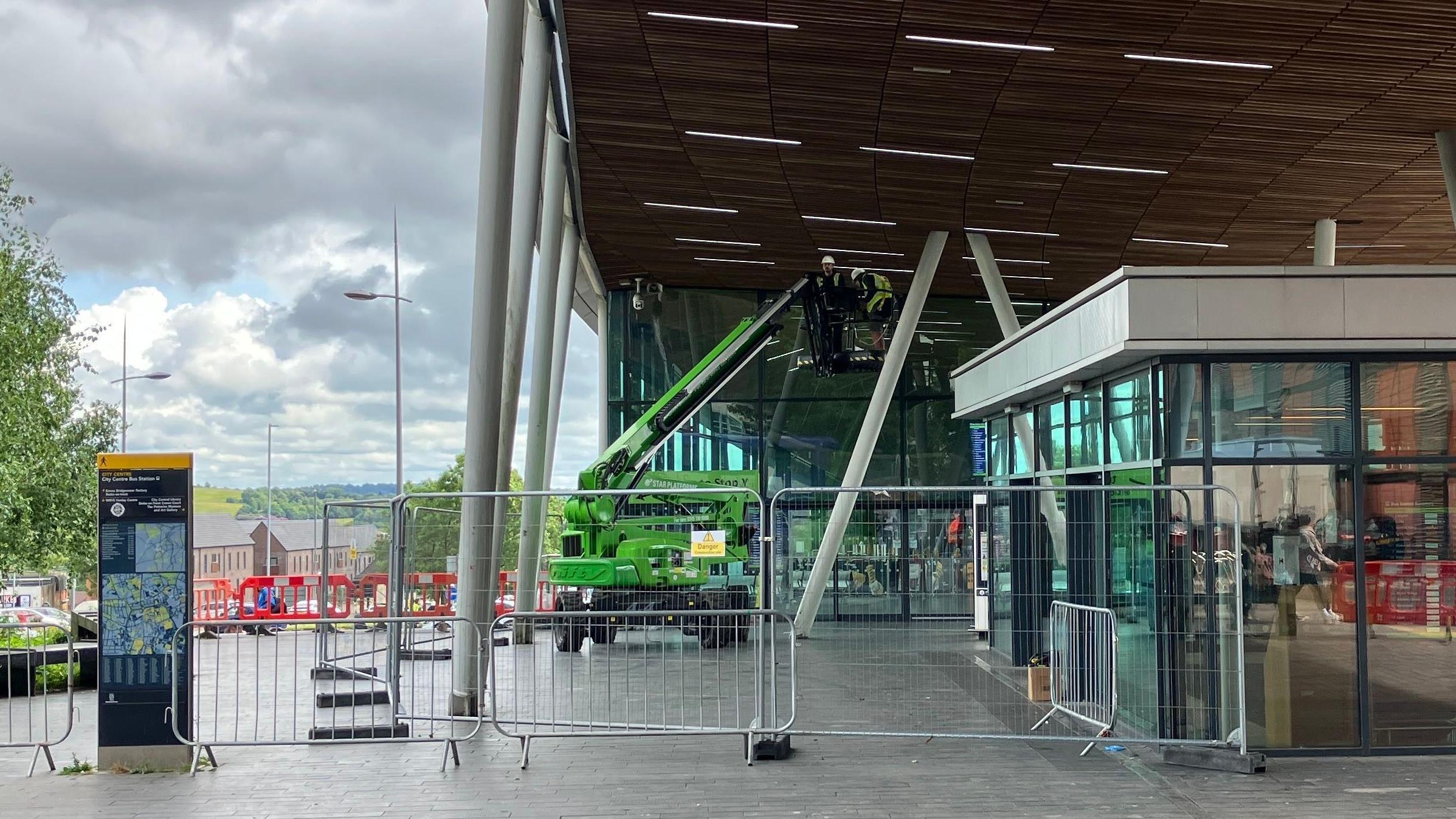 Bus station shut as light fitting falls from roof