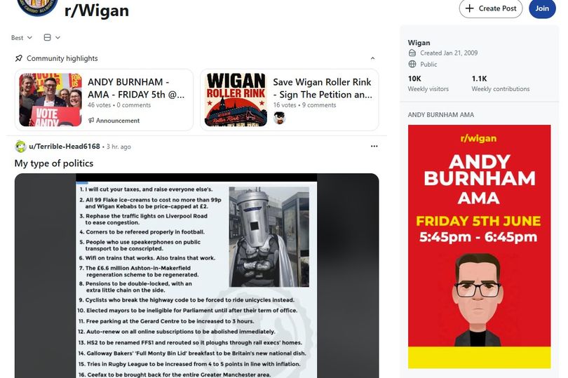 Andy Burnham to answer big questions from Makerfield constituents on Reddit