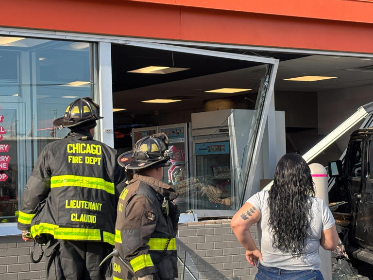 Vehicle drives into Dunkin' near prominent suburban shopping center