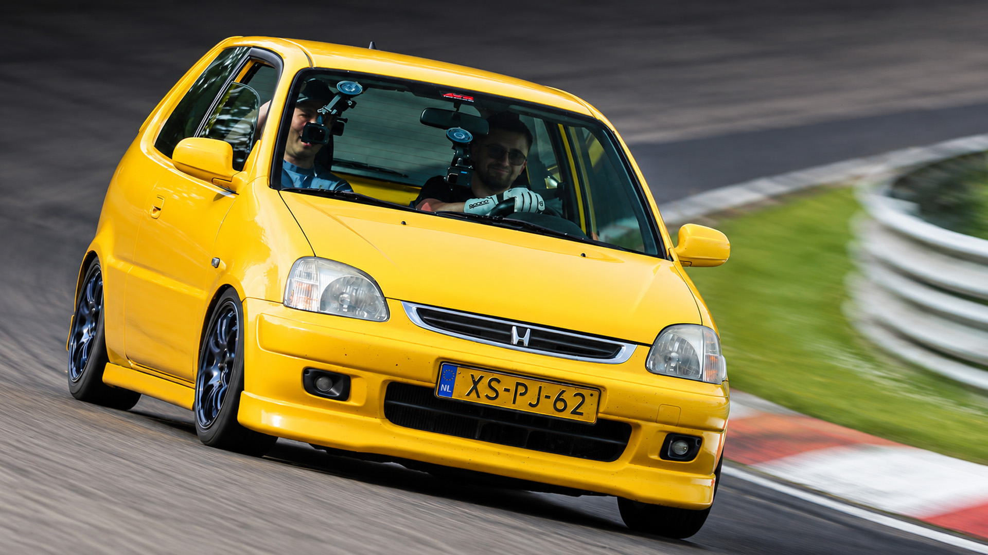 Small Honda logo with swap engine makes a wild track run